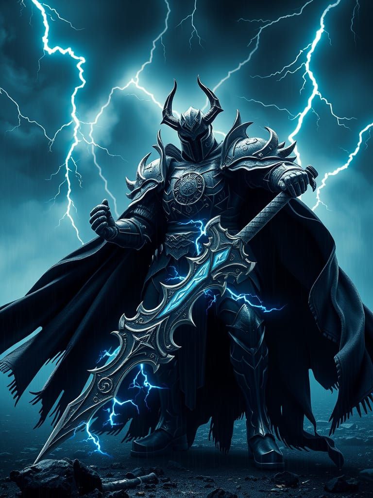 Fearsome Dark Knight Defies Stormy Battlefield in ... - AI Art