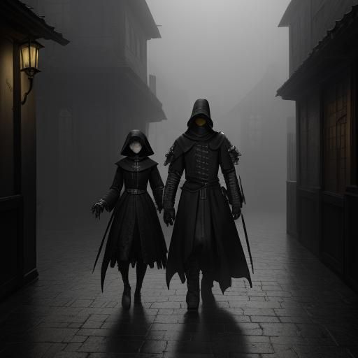 Eerie scenes of plague doctors walking through foggy medieval streets ...