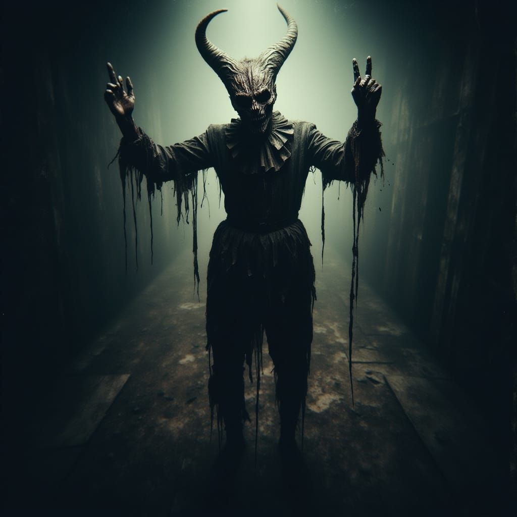 Demons Salute - Grotesque Harlequin Figure Casts Ominous Sha...