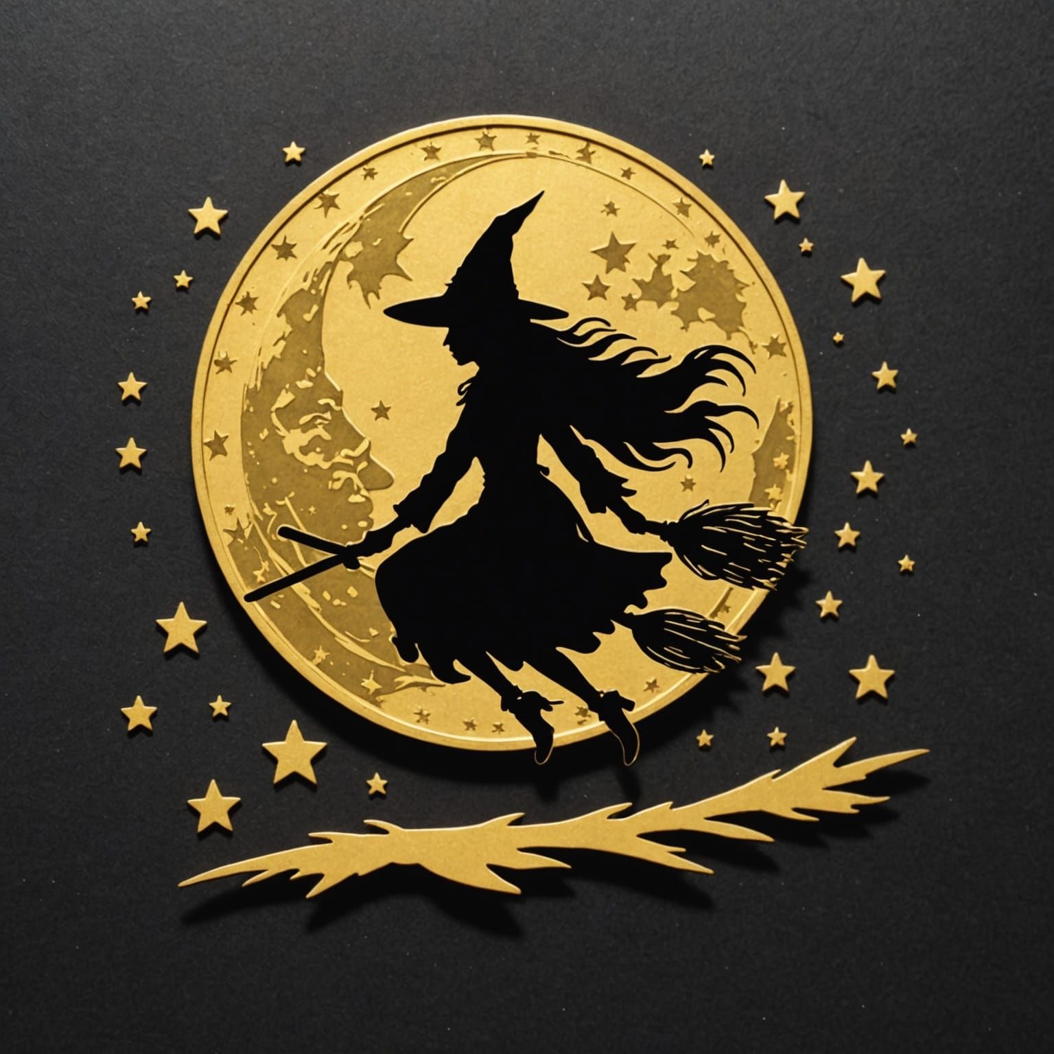 Moonlit Witch Soars on a Broomstick with a Dazzlin... - AI Art