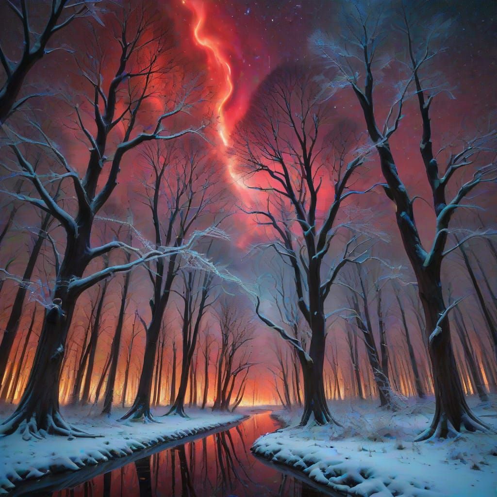 Surreal Christmas Eve Nightscape in Vibrant Colors - AI Art