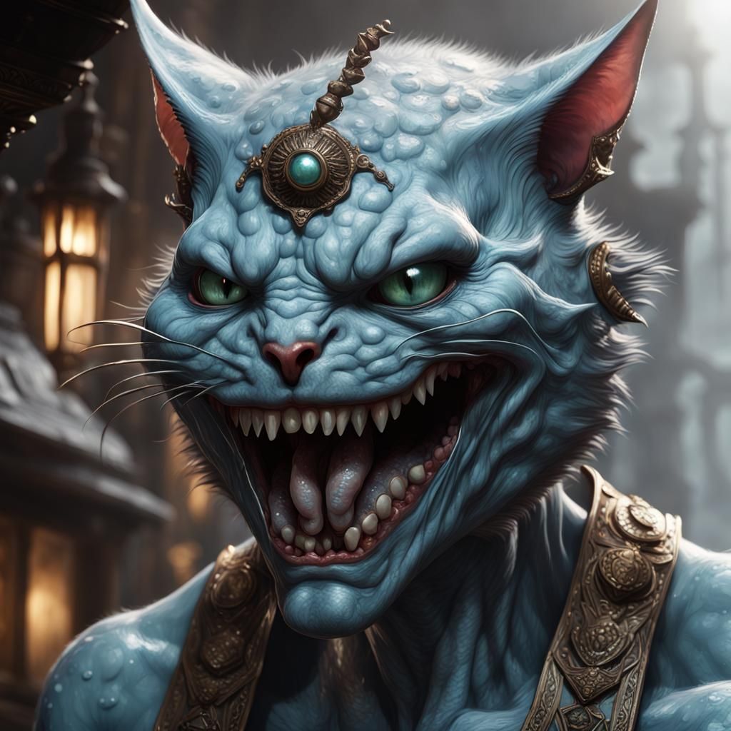 Vicious alien pale blue skin, big sharp teeth, 4k, random lumps and ...