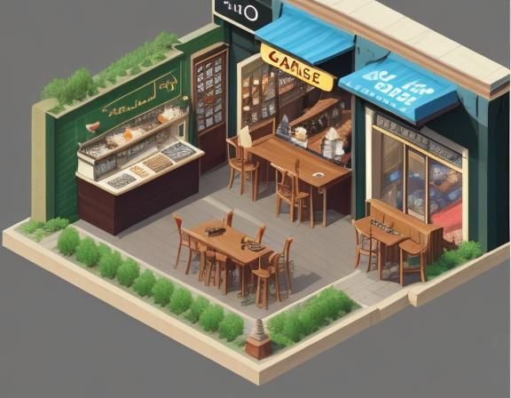 cue at a cafe, isometric view 32 bit scene - AI Generated Artwork ...