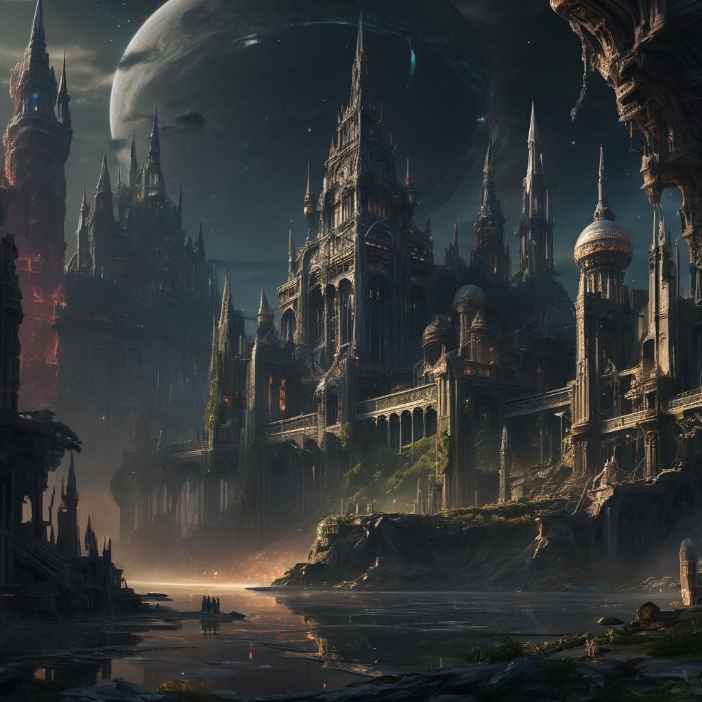 A crystal palace on an alien world, binary suns rising, a masterpiece ...