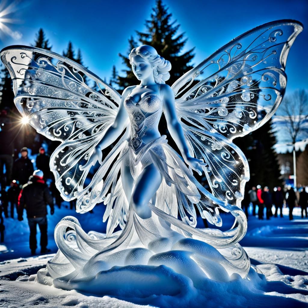 ice sculpture of a fairy with wings outstretched - AI Generated Artwork - NightCafe Creator