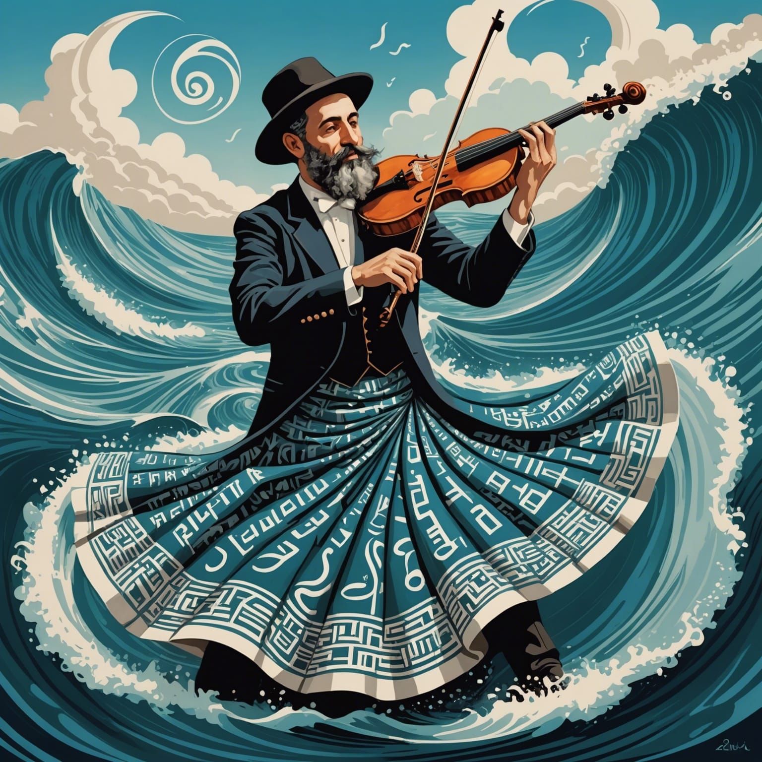 A stunningly imaginative poster illustration of a klezmer fiddler who ...