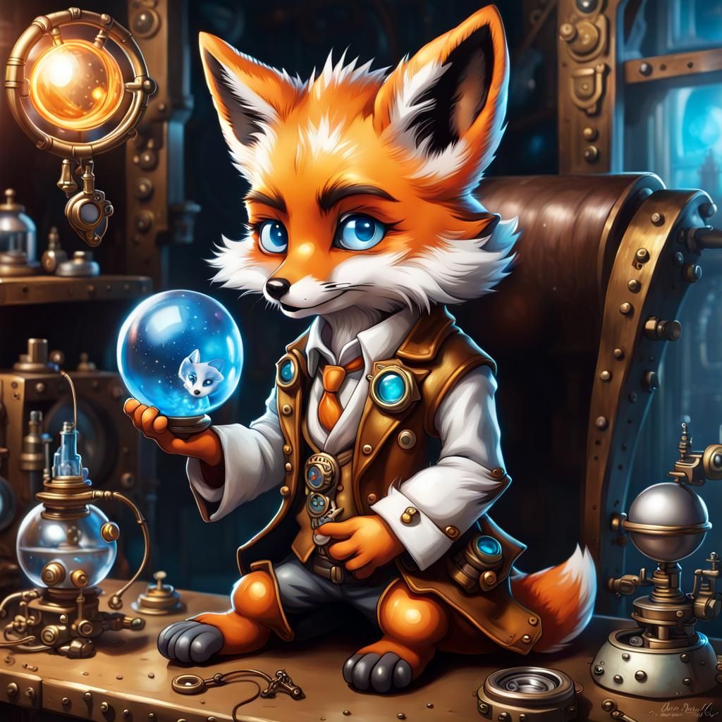 The Orb Maker, Fox Cub Wizard, Steampunk & Aetherpunk style - AI ...