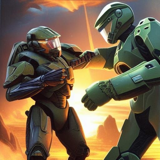 Master Chief punching a Grunt - AI Generated Artwork - NightCafe Creator