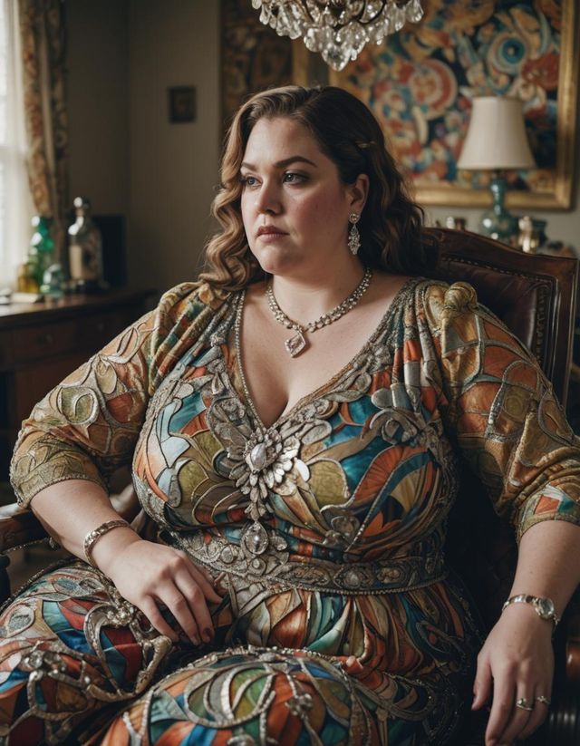 Intricately detailed portrait for hypernatural psychedelic curvy slightly overweight woman ...