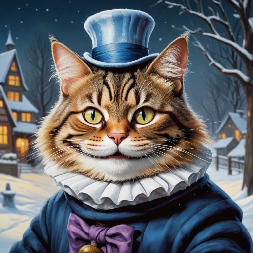 Winter Cheering Cheshire Cat in Whimsical Watercol... - AI Art