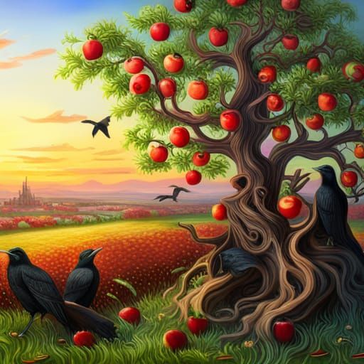 Crows gather around apple tree #0003 - AI Generated Artwork - NightCafe ...
