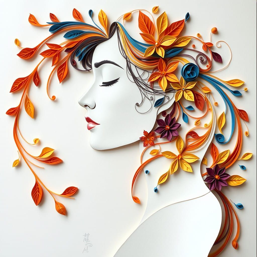 Serene Female Profile in Whimsical Paper Filigree ... - AI Art
