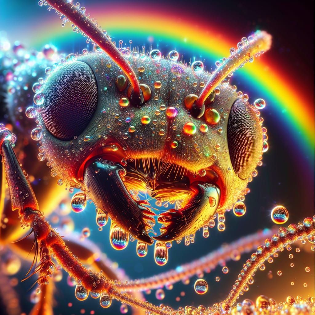 rainbow, close up of a bug with water droplets on it's face @gullyDJ ...