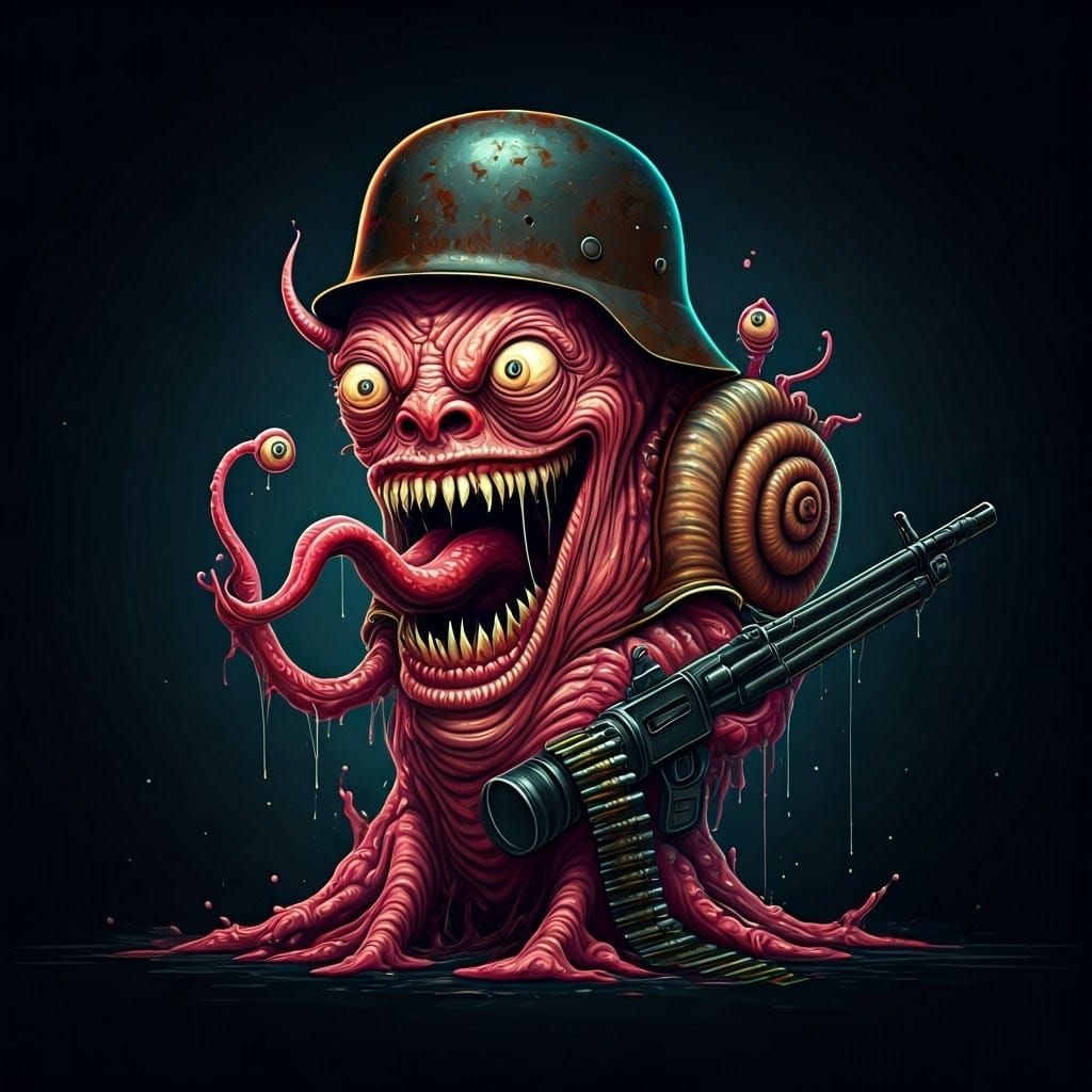 Snail Soldier - Cybernetic Snail Beast Wears Rusty Helmet