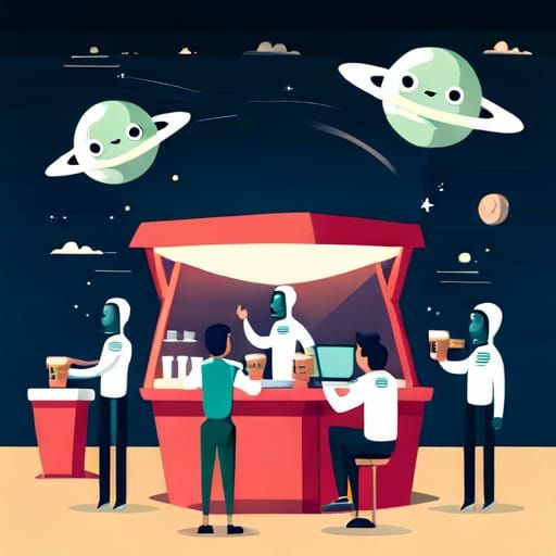 Coffee shop with many differents race of aliens customers in space ...