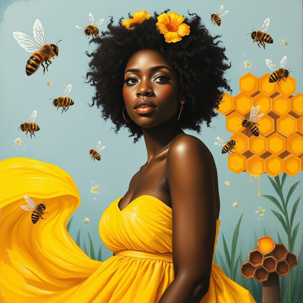 Swarm - Woman with Bees in Expressive Portrait Style