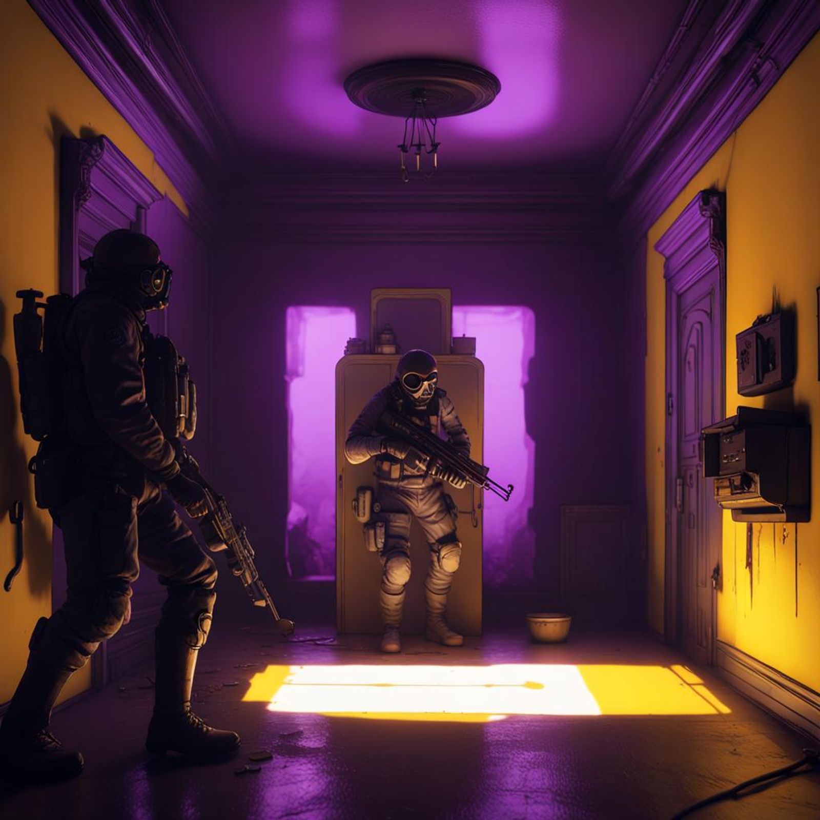 SCP dollhouse, the foundation, men in tactical gear, shadows on the ...