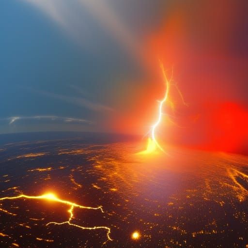 zero gravity lightning fire apocalypse perfect spherical glass ball ...