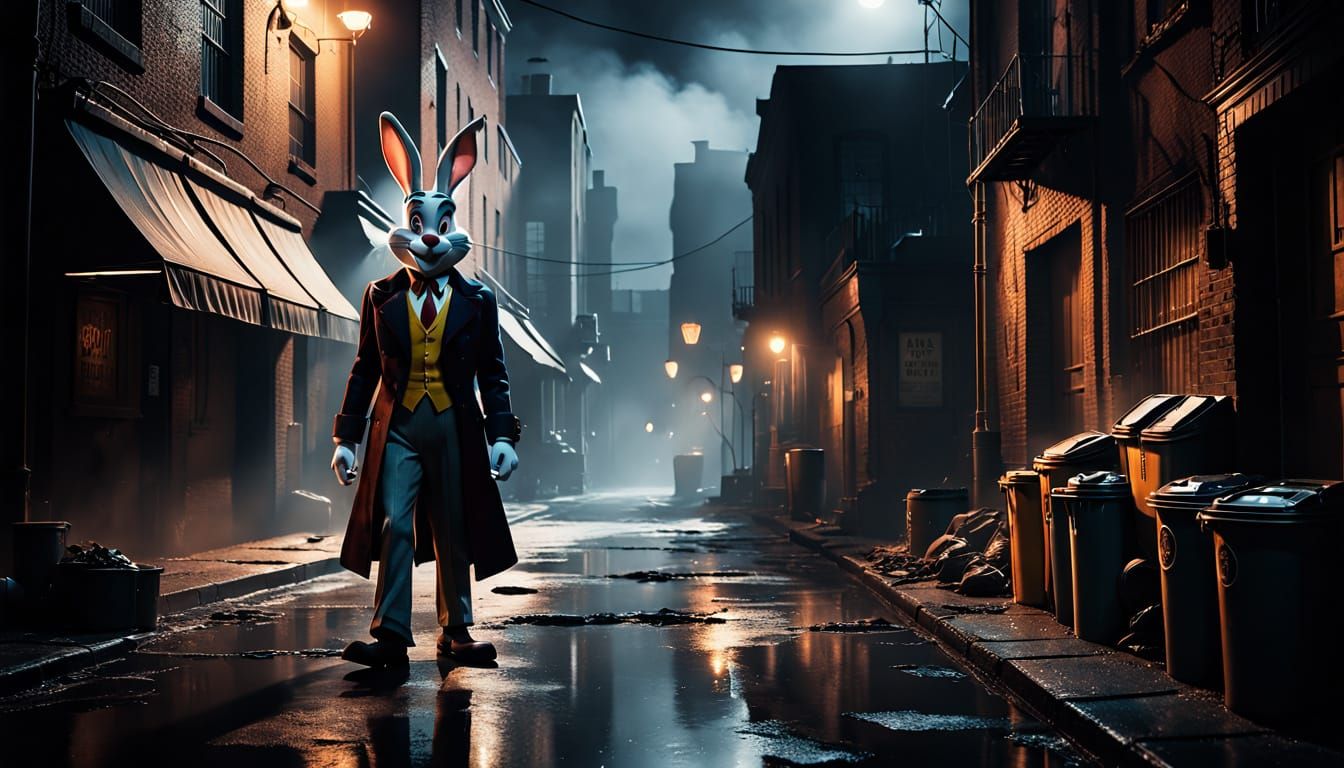 roger rabbit - Surreal Film Noir Alleyway with Cartoon Detec...