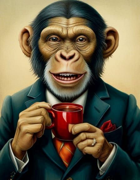 A high class chimp drinking tea - AI Generated Artwork - NightCafe Creator