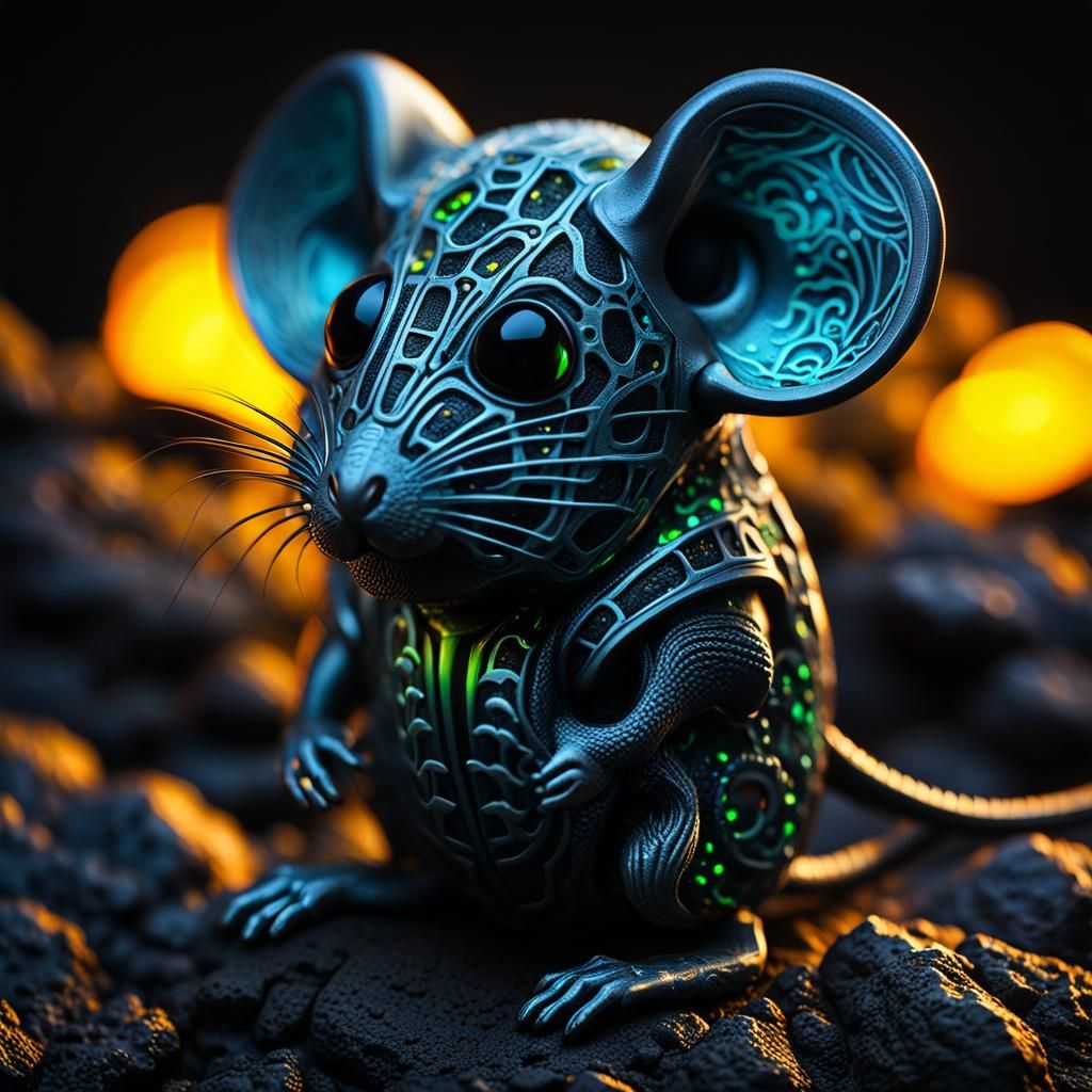 Macro photography of an ultrarealistic intricately detailed Chibi Mouse ...
