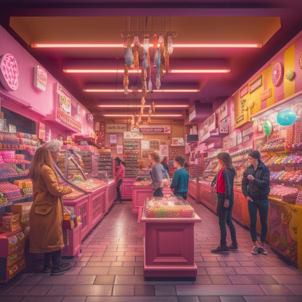 candy shop with a clerk and a few young people to buy candy photo ...