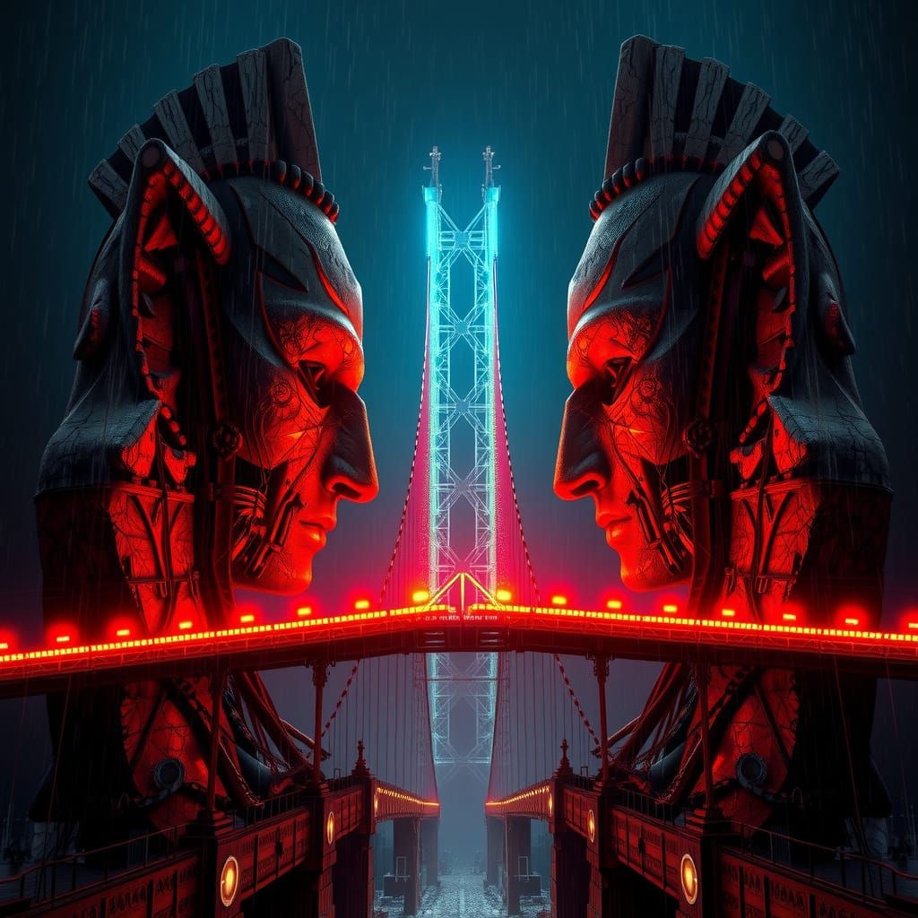 Bridge - Surreal Futuristic Metropolis Bridge Connects Colo...