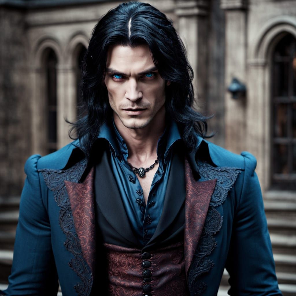 Ethereal Victorian Vampire in Long Black Hair - AI Art