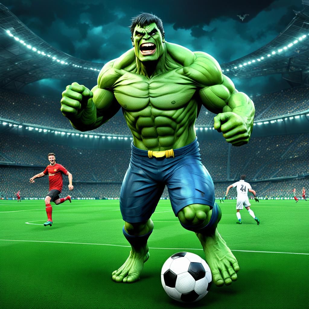 Hulk playing soccer (series) - AI Generated Artwork - NightCafe Creator