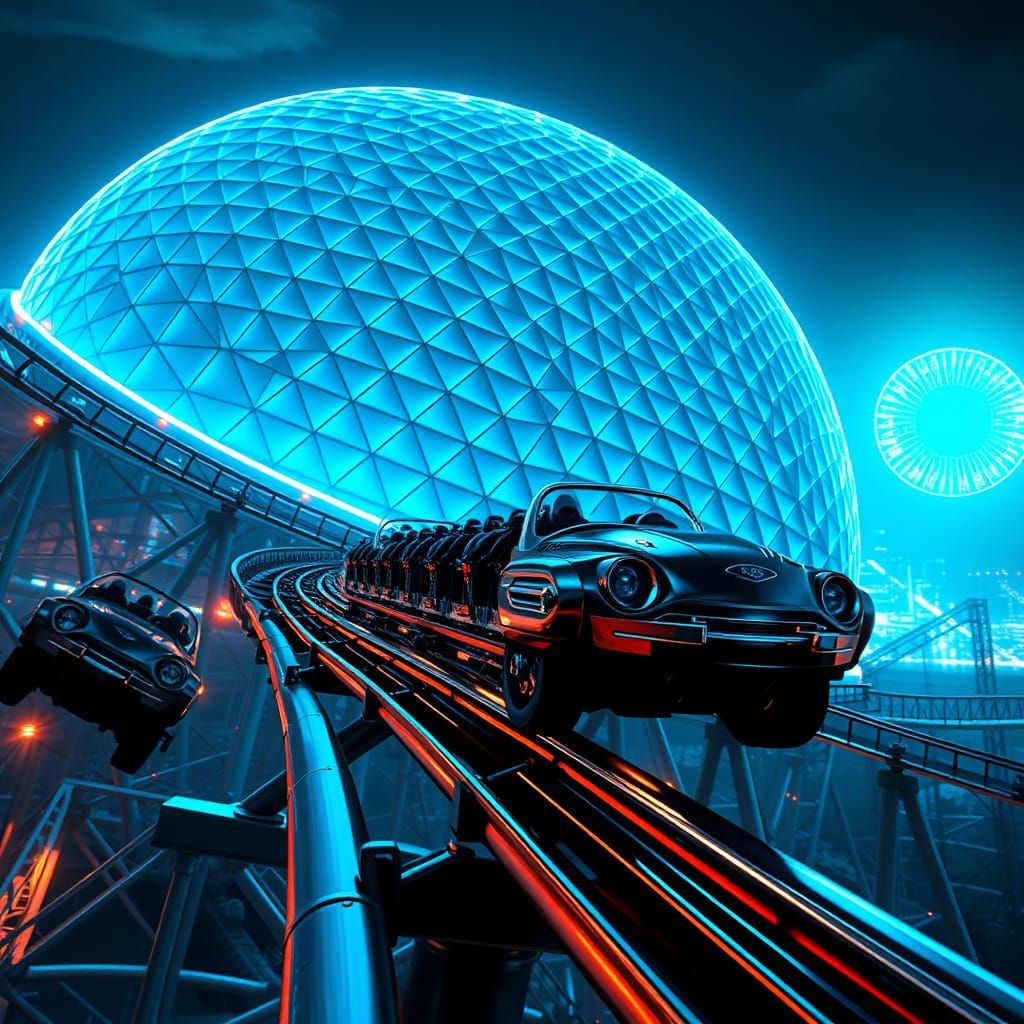 Futuristic Roller Coaster Unfolds Beneath Electric... - AI Art