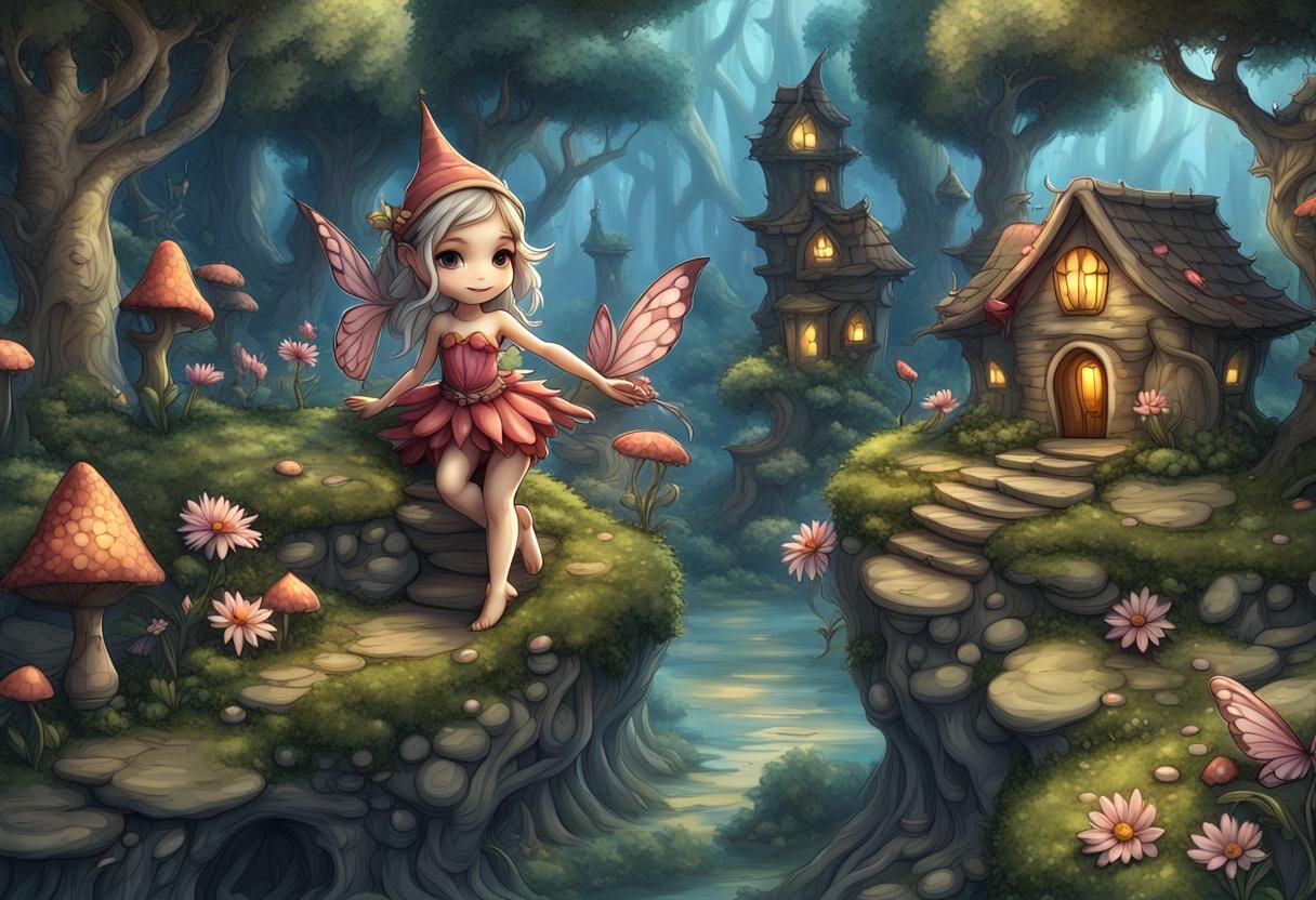 "an adorable chibi young smiling fairy in 3d extremely high intricate ...