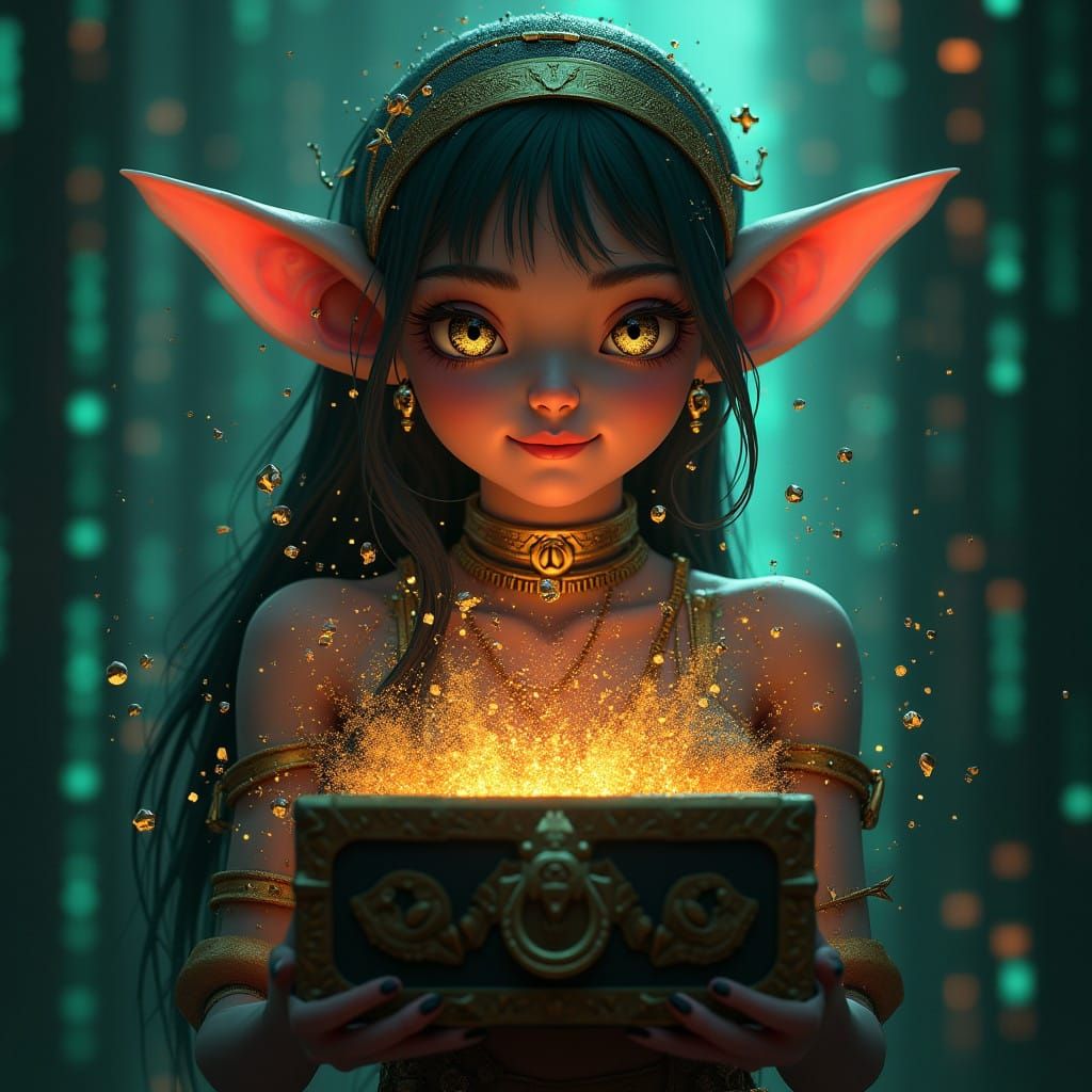 Your Reward - Cybernetic Elf Goddess Reaps Glitchy Digital R...