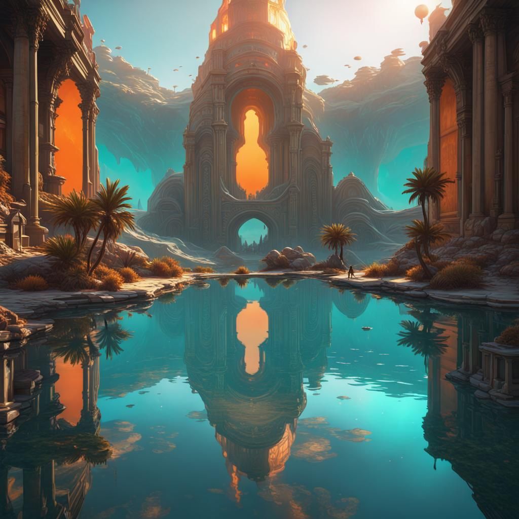 Alien temple reflected in the water - AI Generated Artwork - NightCafe ...