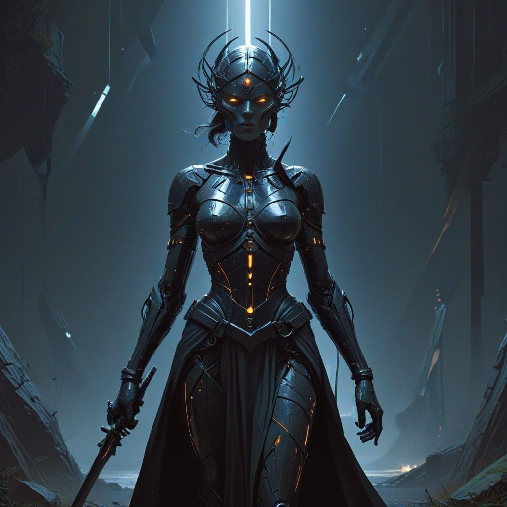 Goddess Themis in Minimalist Silhouette with Scale... - AI Art