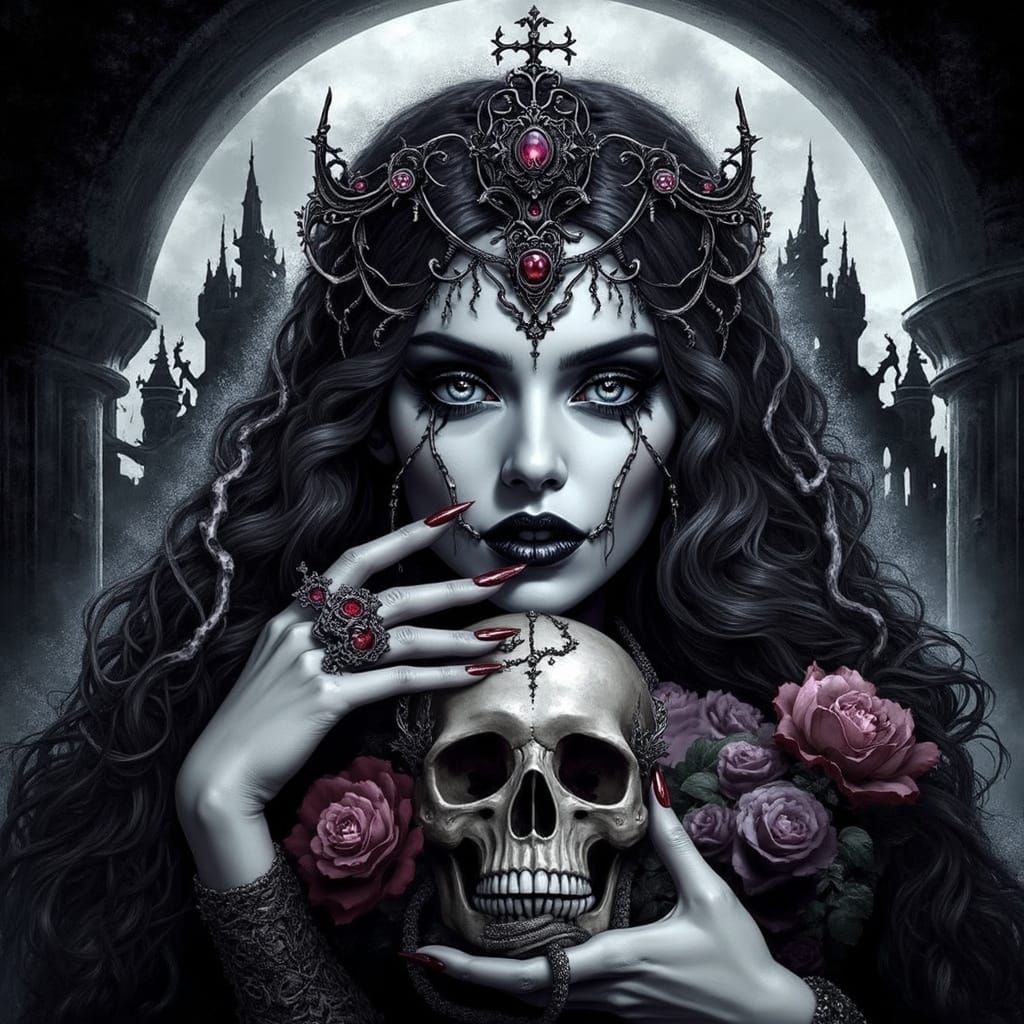 Mysterious Gothic Woman in a Ruined Castle - AI Art