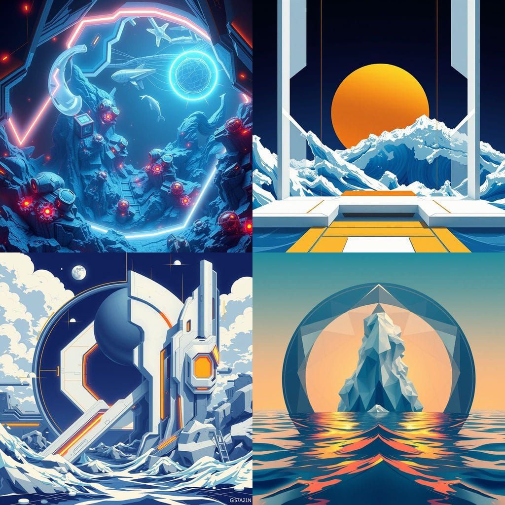 Retro Manga Anime Vector Art in Deep Blues and Gol... - AI Art