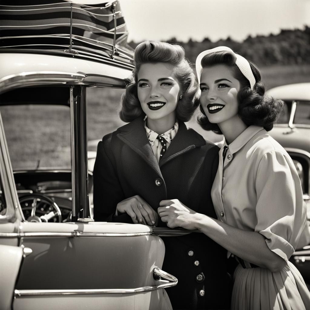Girl friends 1950's Road Trip - AI Generated Artwork - NightCafe Creator