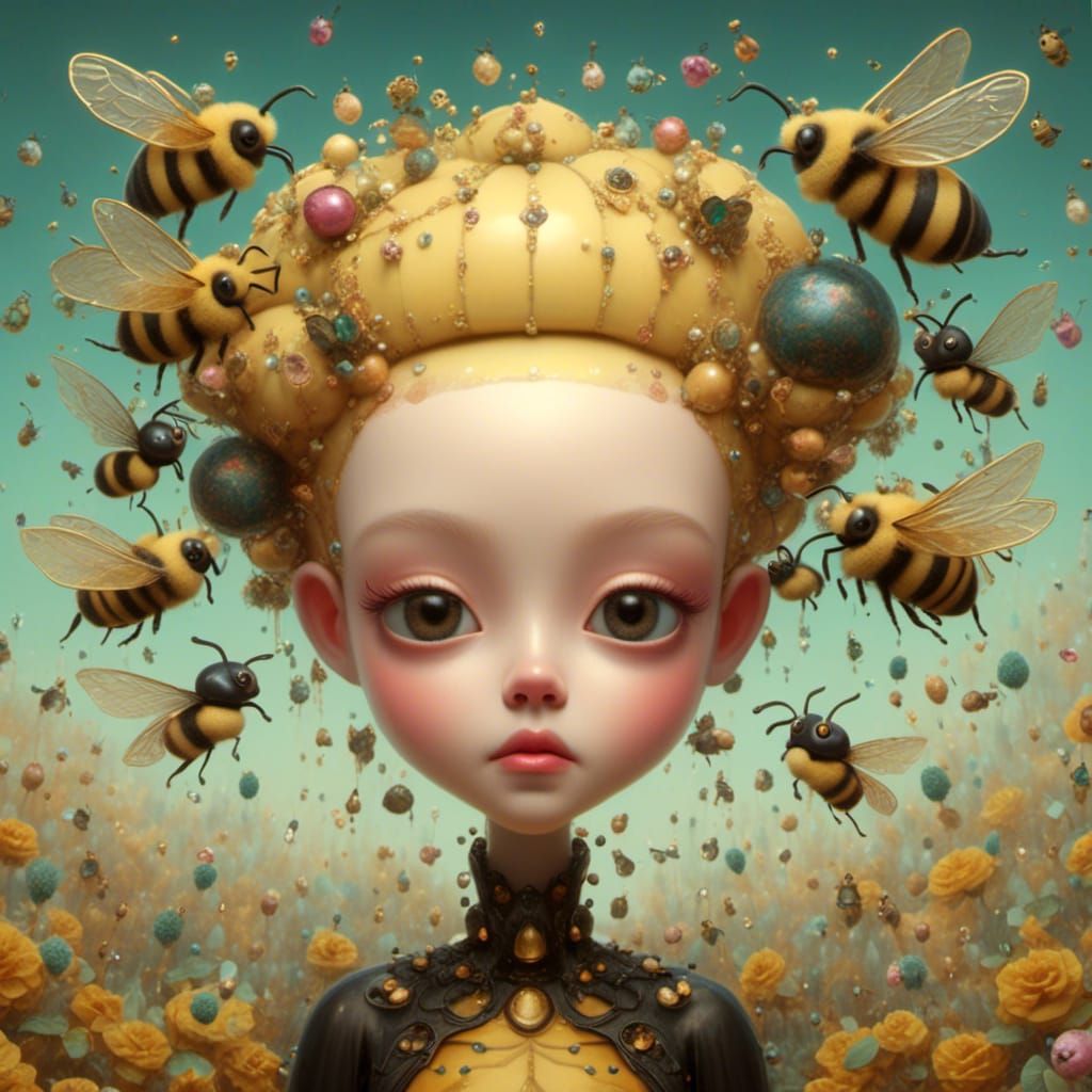 Beautiful anthropomorphic Queen Bee and her kingdom of bees : r/nightcafe