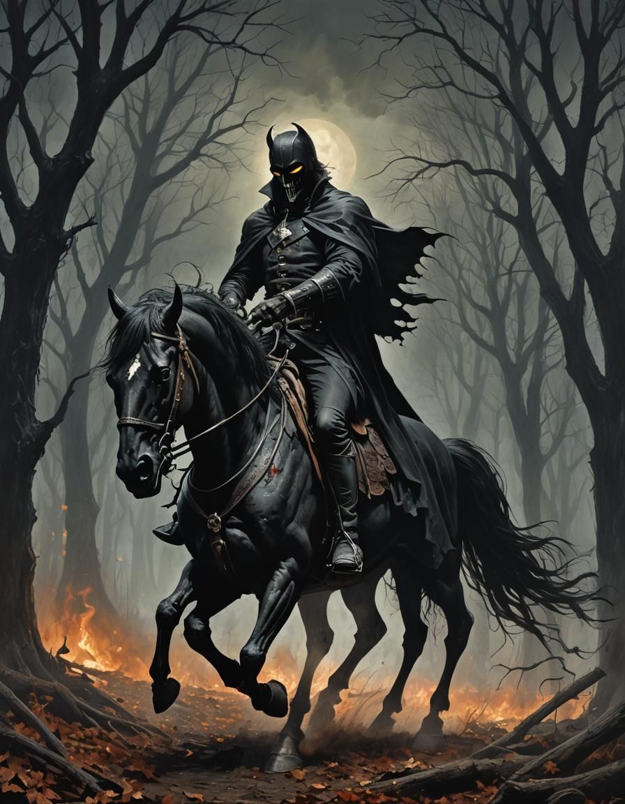 dark gothic sleepy hollow headless horseman horror - AI Generated ...