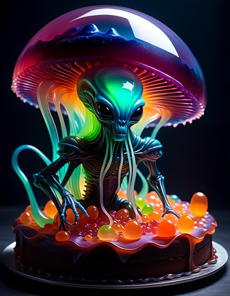 jelly alien figurine on the cake - AI Generated Artwork - NightCafe Creator