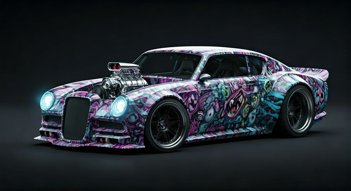 Sleek Cyberpunk Hot Rod with Futuristic Biomechani... - AI Art