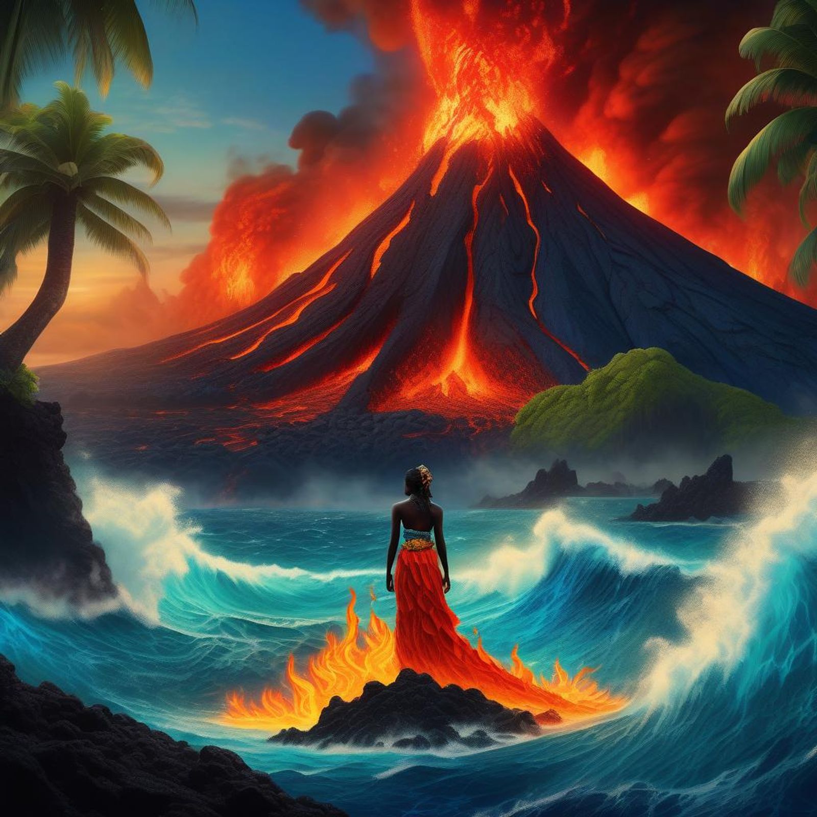 Pele the goddess of Hawaii stands watching over her mythical realm ...