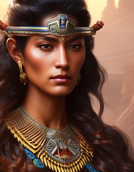Aztec warrior woman, perfect body, perfect face, hyperdetailed, vintage ...