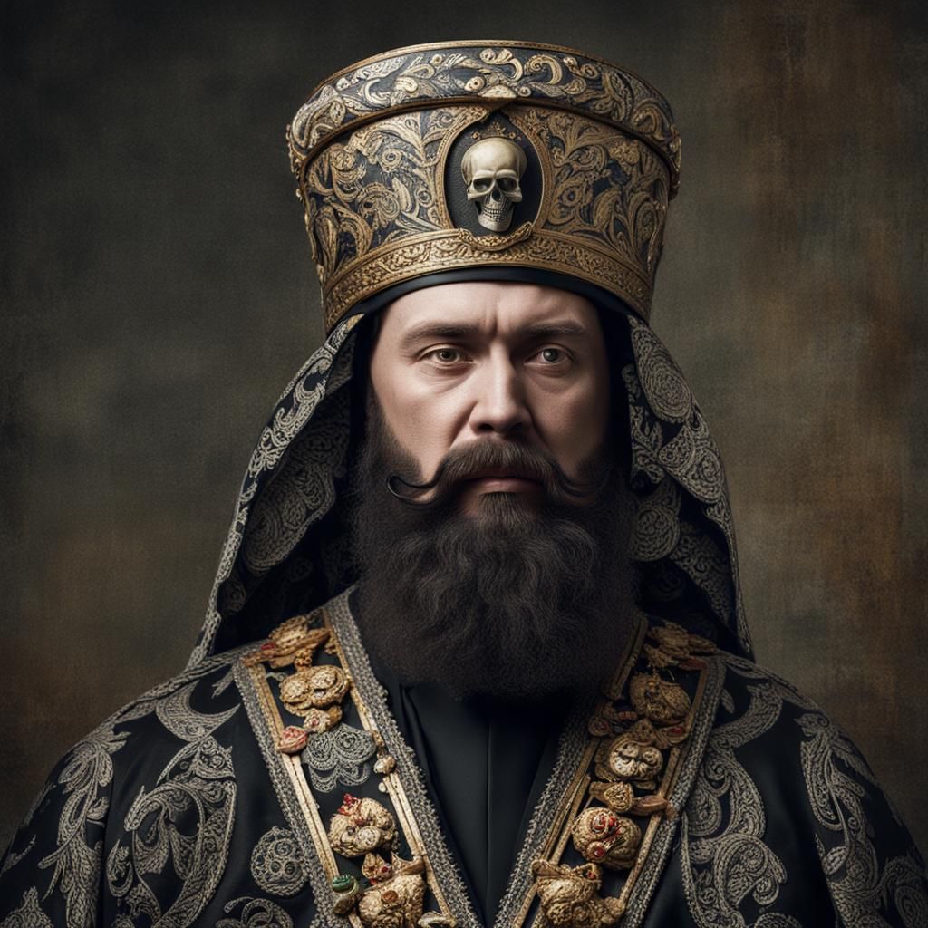 Bearded Russian Orthodox man in full regalia with skull face - AI ...