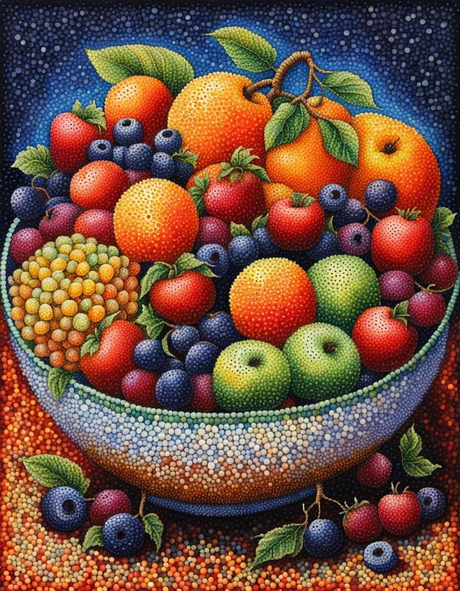 Dot by Dot: The Harmony of Fruit in Circular Pointillism - AI Generated ...