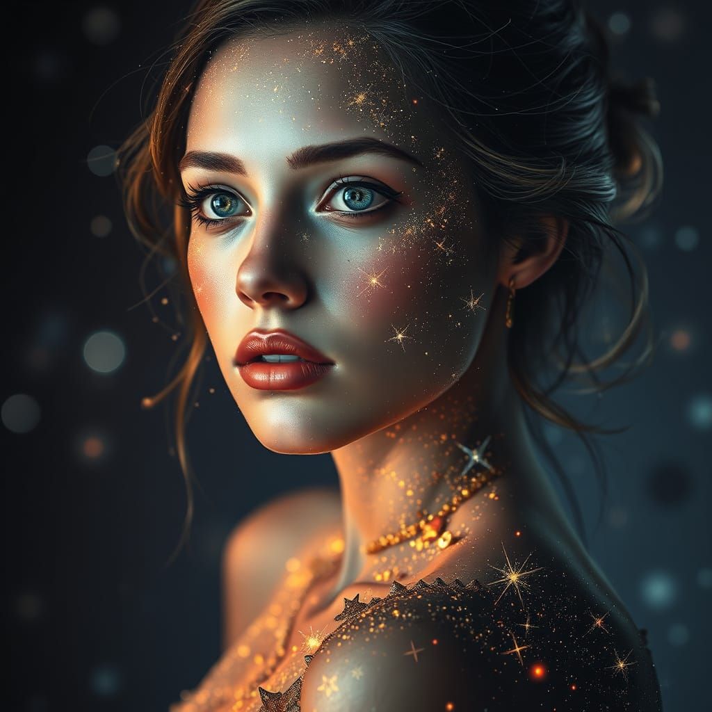 Celestial Goddess in Shimmering Starlight - AI Art