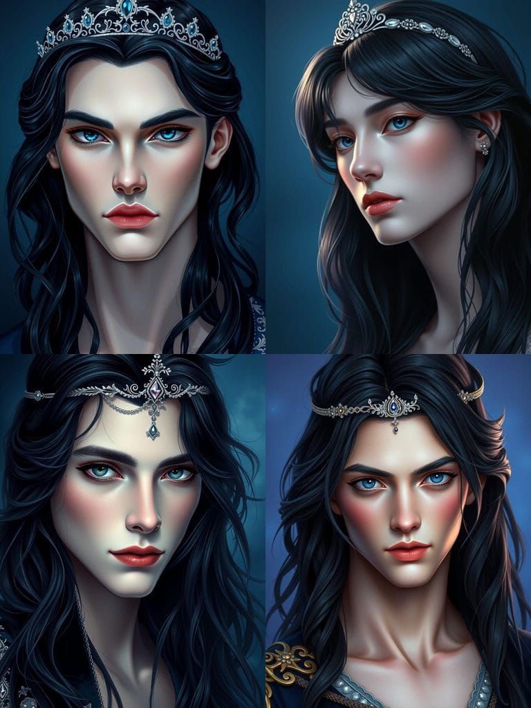 Celestial Prince with Soft Features and Dark Eyes - AI Art