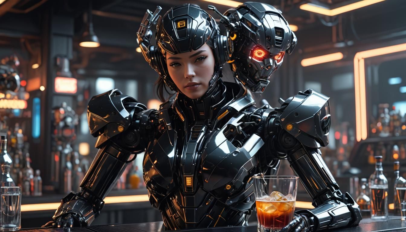 Mecha Android Robot Barwoman 1 - AI Generated Artwork - NightCafe Creator
