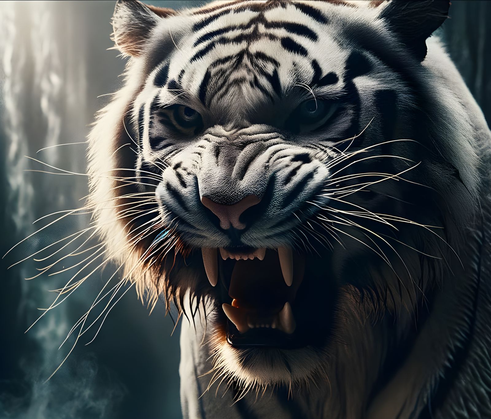 Aggressive White Tiger in Cinematic Film Still - AI Art