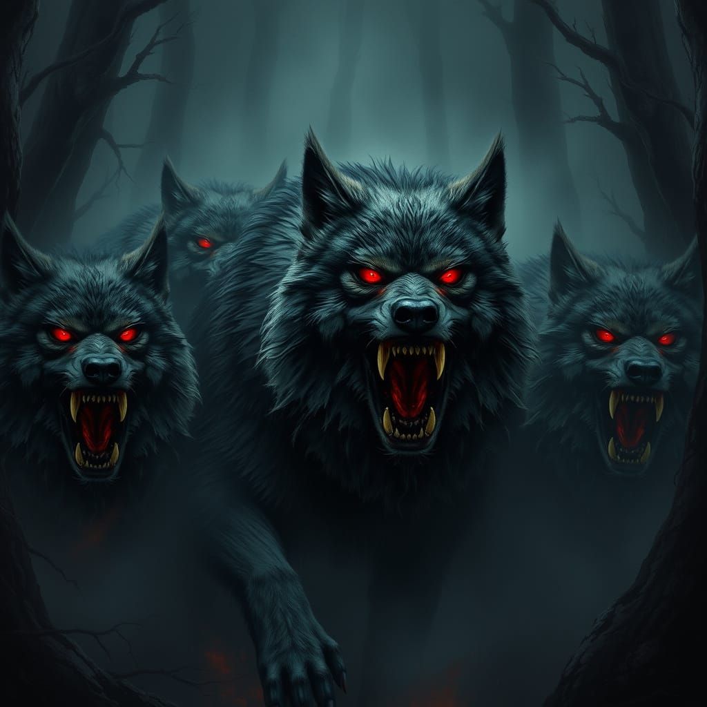 Menacing Wolf Pack in Dark Fantasy Art - AI Art